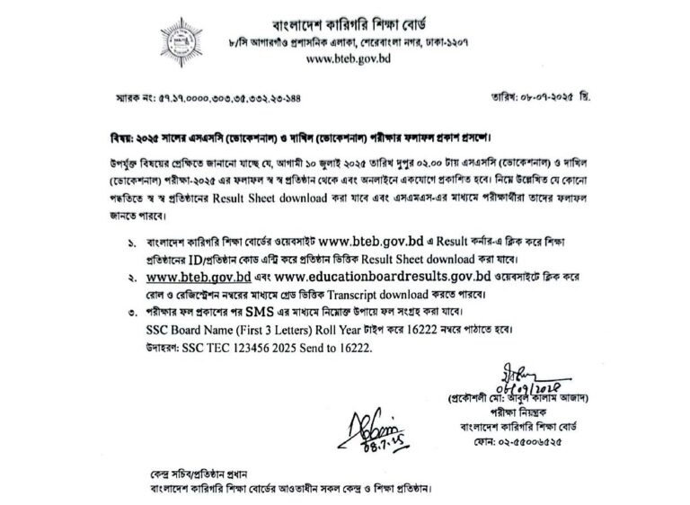 SSC Vocational Result 2025 Published: Check BTEB Result Online & via ...